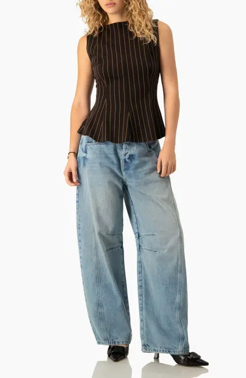 IVONNE Pinstripe Sleeveless Structured Peplum Top