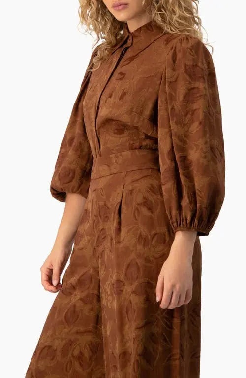 IVONNE Floral Jacquard 3/4 Puff-sleeve Button-down Collared Shirt