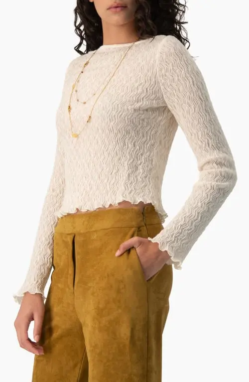 IVONNE Crinkle-knit Bateau-neck Long-sleeve Fitted Top