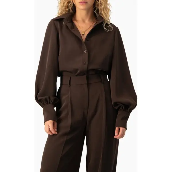 IVONNE Long-sleeve Puff-sleeve Point-collar Button-front Shirt