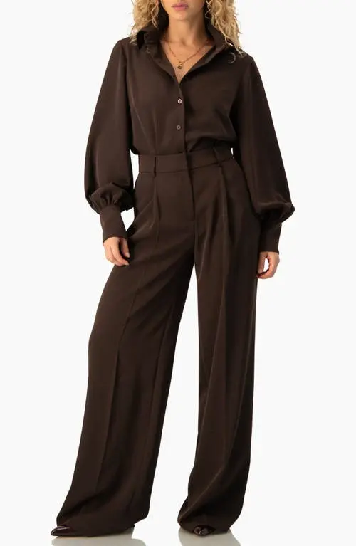 IVONNE Long-sleeve Puff-sleeve Point-collar Button-front Shirt