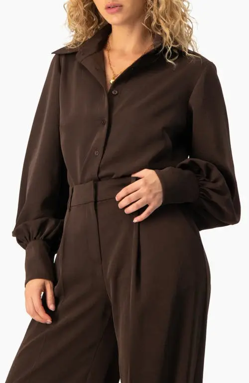 IVONNE Long-sleeve Puff-sleeve Point-collar Button-front Shirt