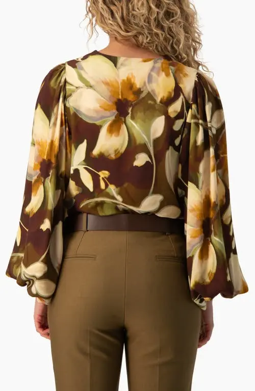 IVONNE Botanical Floral Print Relaxed V-neck Puff-sleeve Blouse