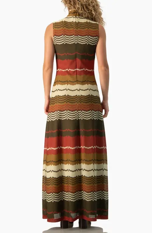IVONNE Colorblock Zigzag Knit Mock-neck Sleeveless Maxi Dress - Bone