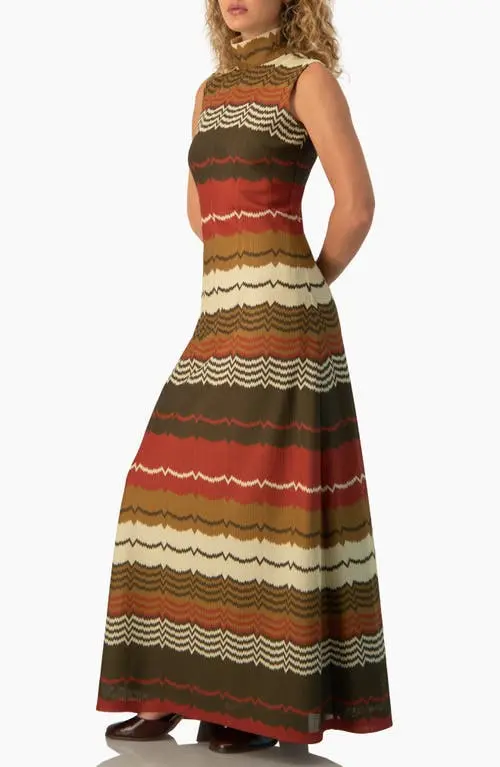 IVONNE Colorblock Zigzag Knit Mock-neck Sleeveless Maxi Dress - Bone