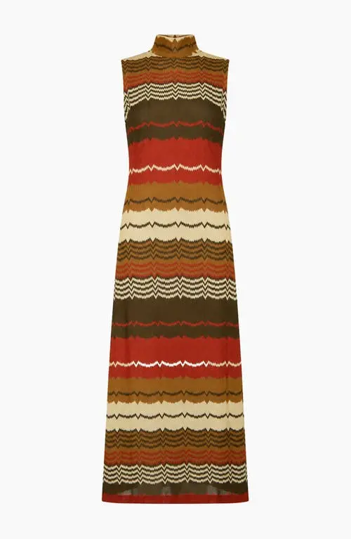 IVONNE Colorblock Zigzag Knit Mock-neck Sleeveless Maxi Dress - Bone