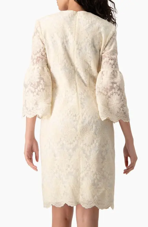 IVONNE Floral Lace 3/4 Bell-sleeve Crew-neck Shift Mini Dress