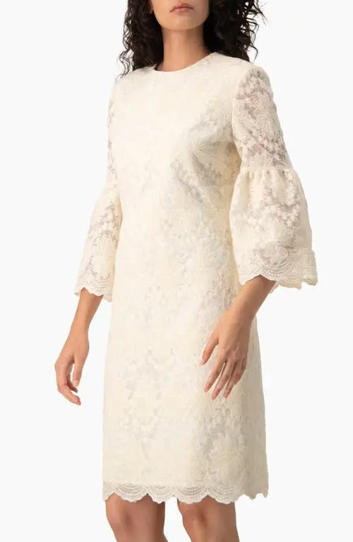 IVONNE Floral Lace 3/4 Bell-sleeve Crew-neck Shift Mini Dress