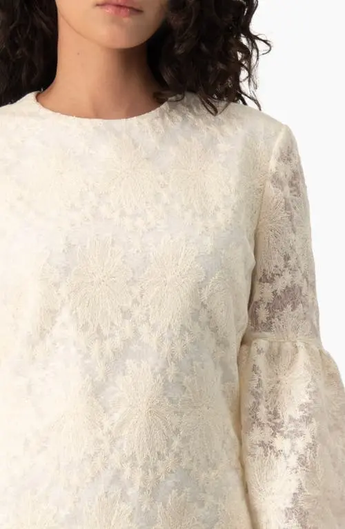 IVONNE Floral Lace 3/4 Bell-sleeve Crew-neck Shift Mini Dress