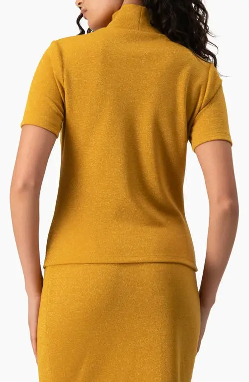 IVONNE Metallic Lurex Short-sleeve Mock-neck Fitted Top