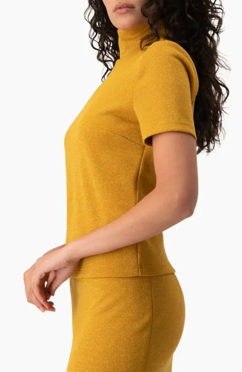 IVONNE Metallic Lurex Short-sleeve Mock-neck Fitted Top
