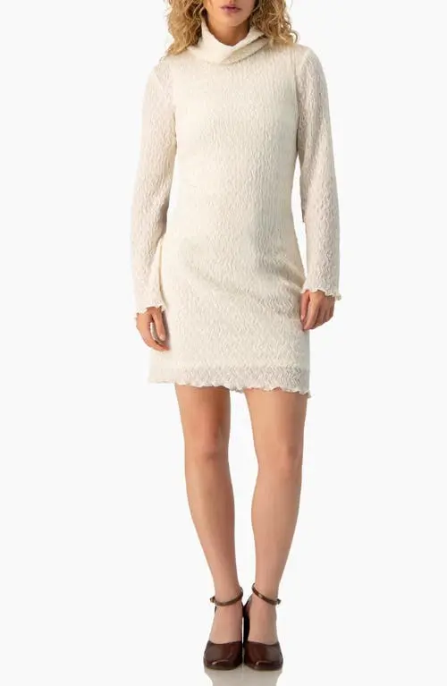 IVONNE Crinkle-knit Turtleneck Long-sleeve Fitted Mini Dress