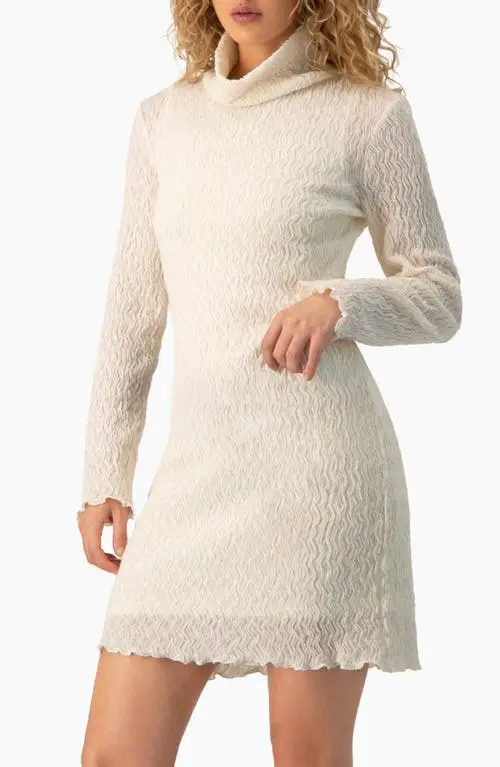 IVONNE Crinkle-knit Turtleneck Long-sleeve Fitted Mini Dress