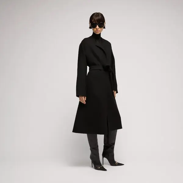 Gucci Wool Silk Long Coat Coat With Gg Inside
