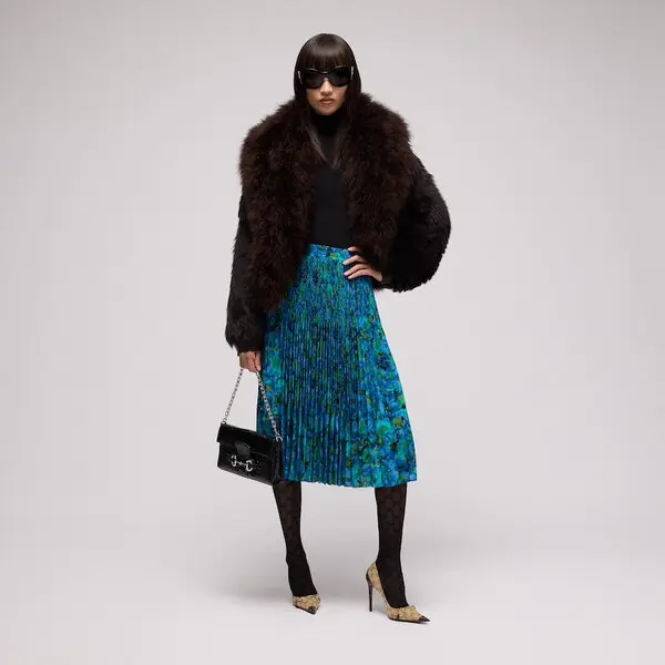Gucci Printed Silk Crêpe De Chine Midi Skirt - Blue