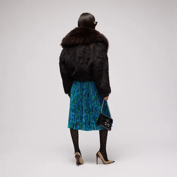 Gucci Printed Silk Crêpe De Chine Midi Skirt - Blue