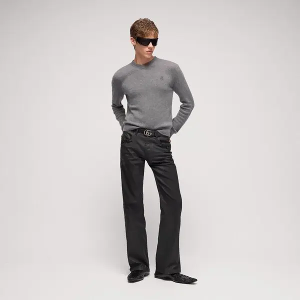 Gucci Knit Cashmere Sweater With Embroidery - Grey