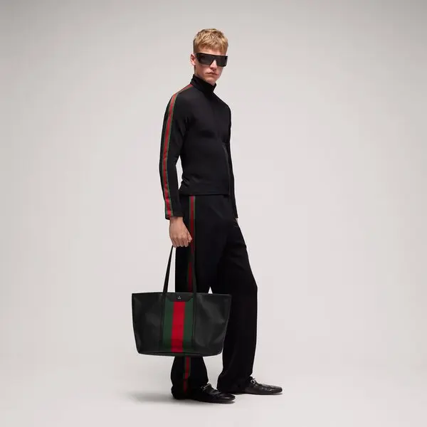 Gucci Web Trademark Large Tote Bag Leather