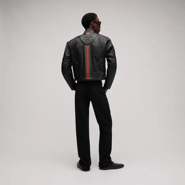Gucci Soft Grainy Bull Leather Biker Jacket - Black