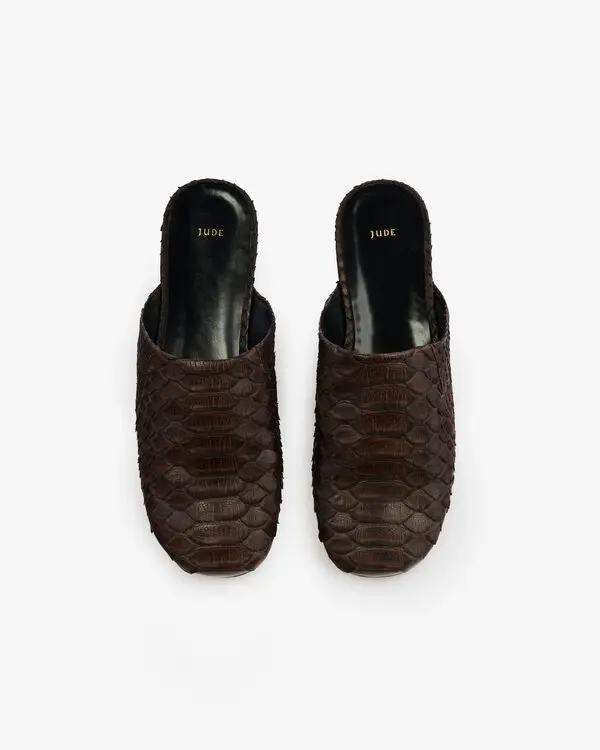 JUDE Floor Slide In Dark Python Leather - Brown