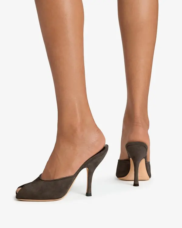 MY STORE Date Mule In Cacao Suede Leather