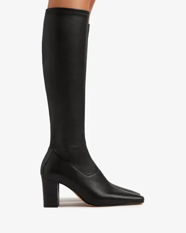 JUDE Memo Knee Boot In Stretch Leather - Black