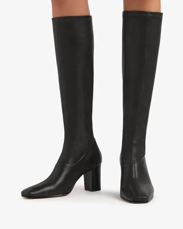 JUDE Memo Knee Boot In Stretch Leather - Black