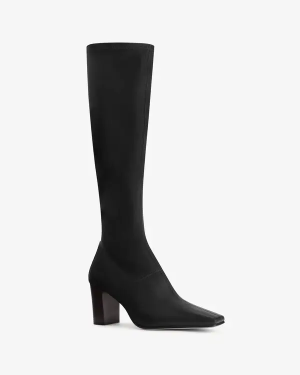JUDE Memo Knee Boot In Stretch Leather - Black