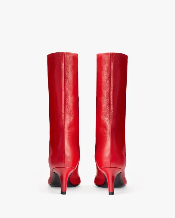 JUDE Cave Mid Calf Boot In Creased Leather - Red