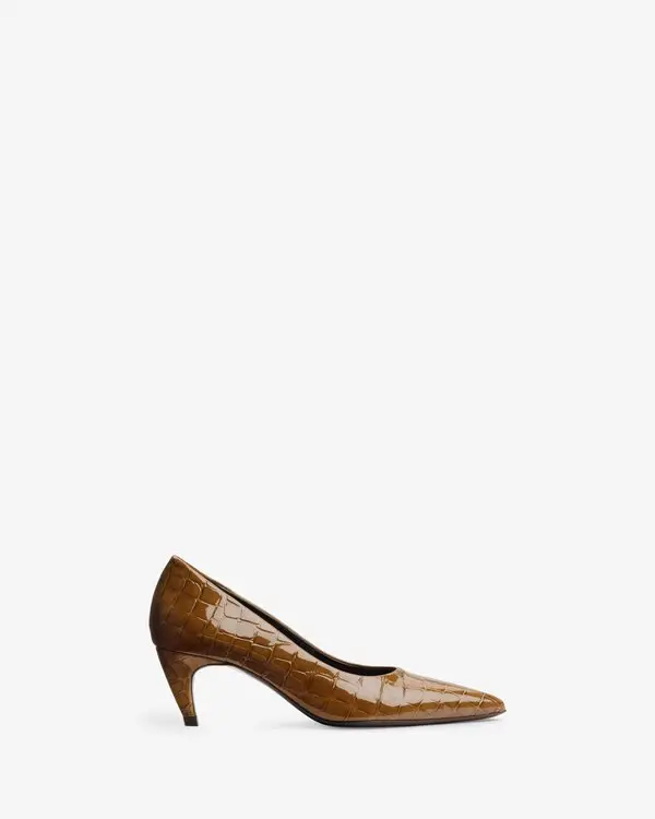 JUDE Blade Pump In Croc Embossed Leather - Brown