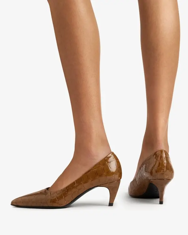 JUDE Blade Pump In Croc Embossed Leather - Brown