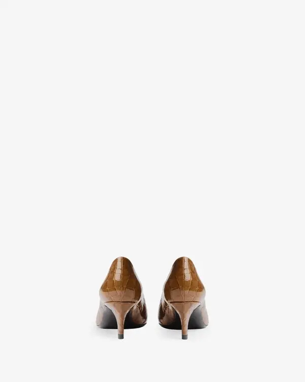 JUDE Blade Pump In Croc Embossed Leather - Brown