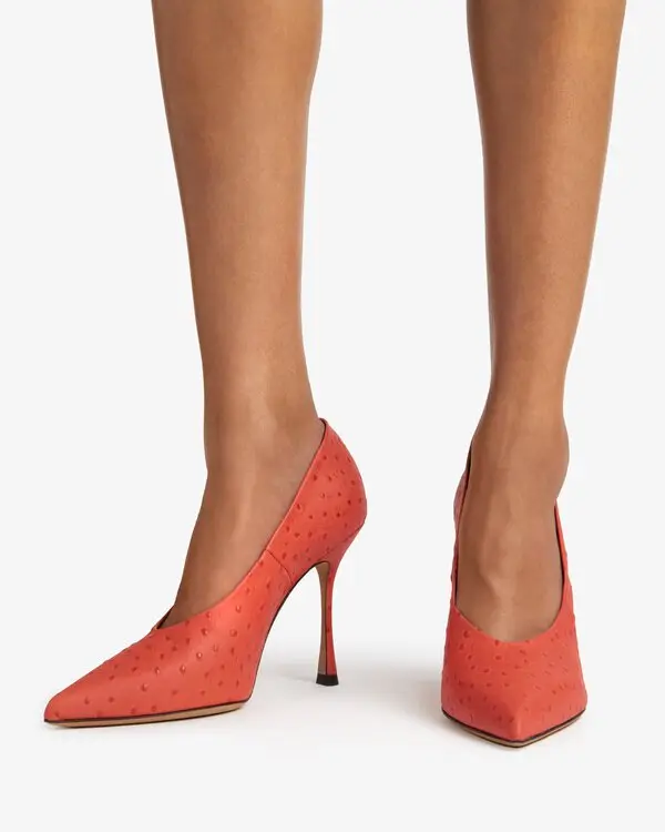 JUDE Kiss Pump Blood Orange Ostrich Embossed Leather