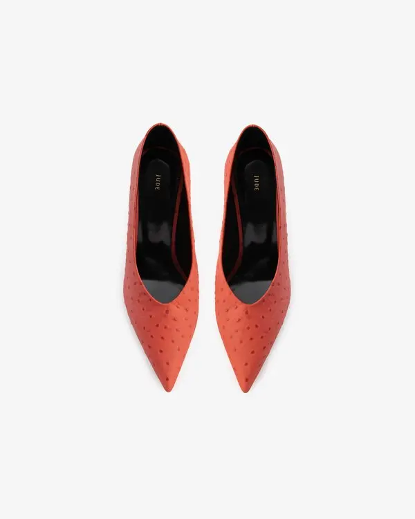 JUDE Kiss Pump Blood Orange Ostrich Embossed Leather