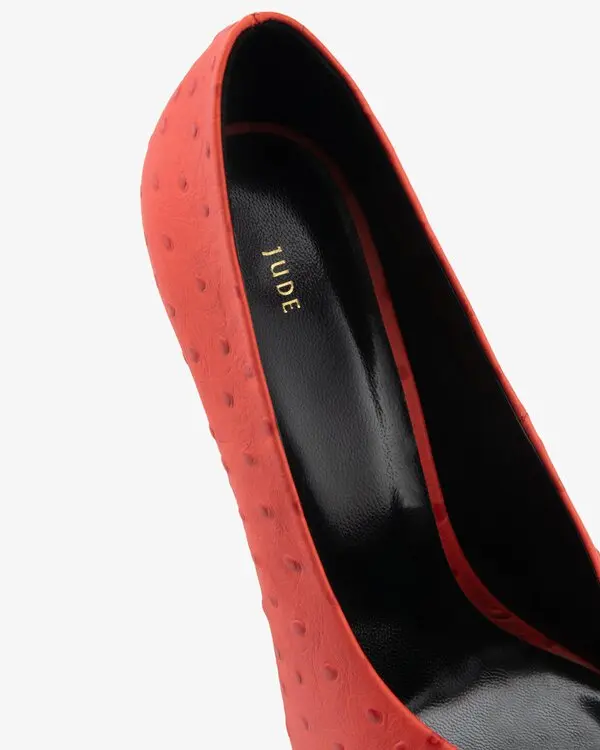 JUDE Kiss Pump Blood Orange Ostrich Embossed Leather