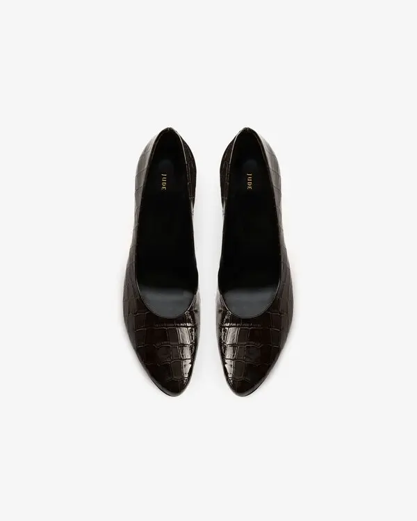 JUDE Jerry Pump Dark Croc Embossed Patent Leather