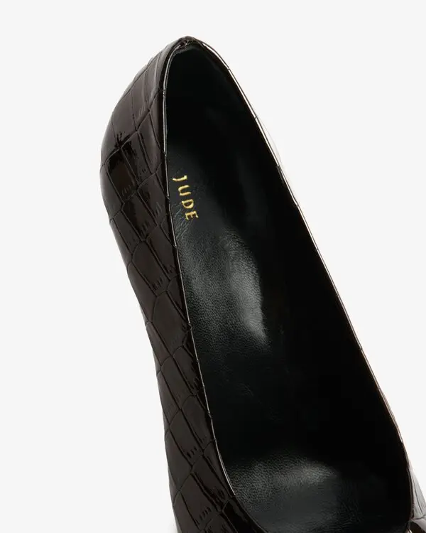JUDE Jerry Pump Dark Croc Embossed Patent Leather