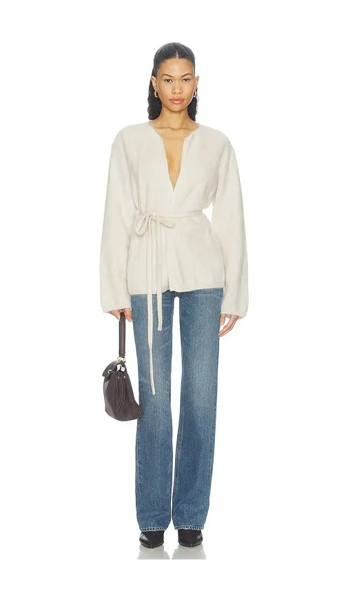 Soft Goat Brushed Cardigan In Ivory