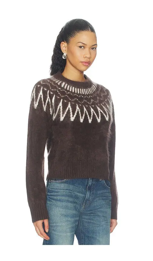 Soft Goat Brushed Fair Isle Crewneck In Brown