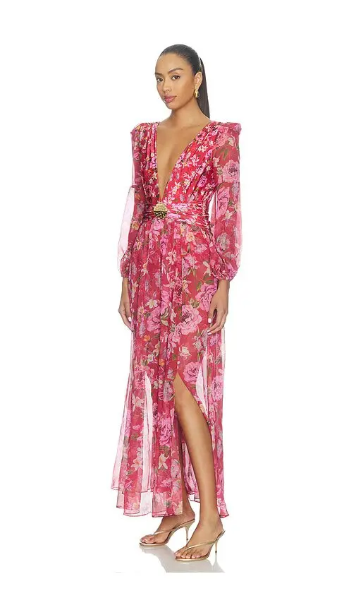 PatBO Peony Print Plunge Maxi Dress