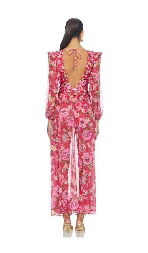 PatBO Peony Print Plunge Maxi Dress
