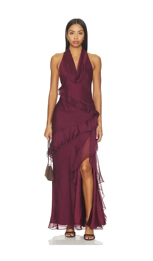 AMUR Marisol Cowl Neck Gown In Purple