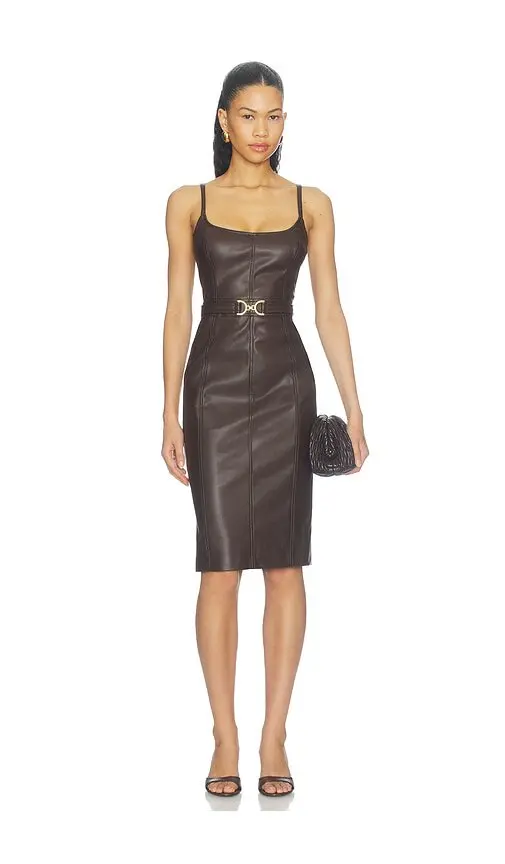 L'Agence Halia Buckle Midi Dress In Chocolate - Coffee Bean