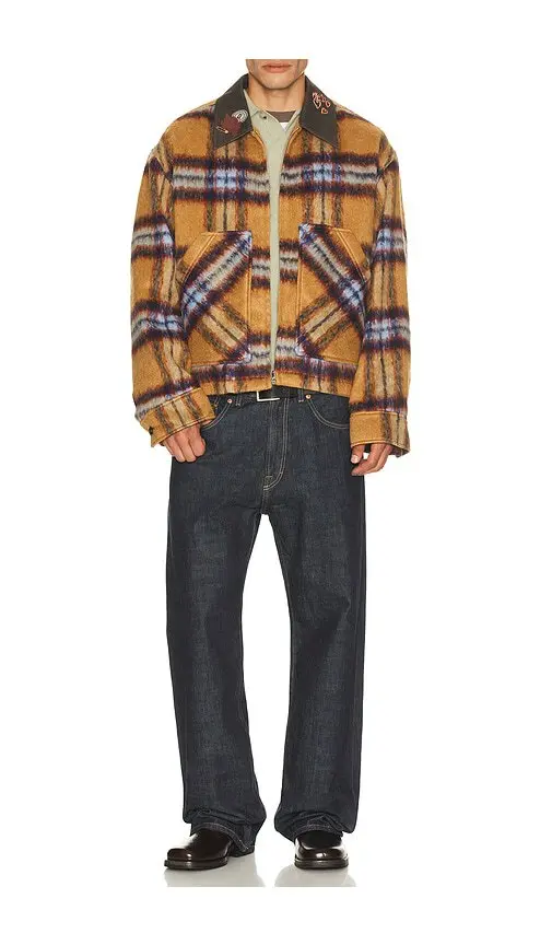We11Done Teddy Doodle Check Pattern Jacket In Brown
