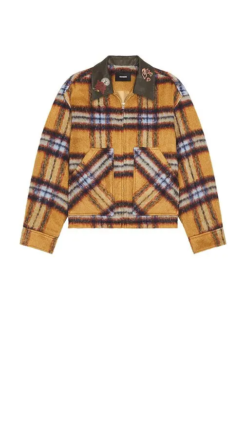 We11Done Teddy Doodle Check Pattern Jacket In Brown