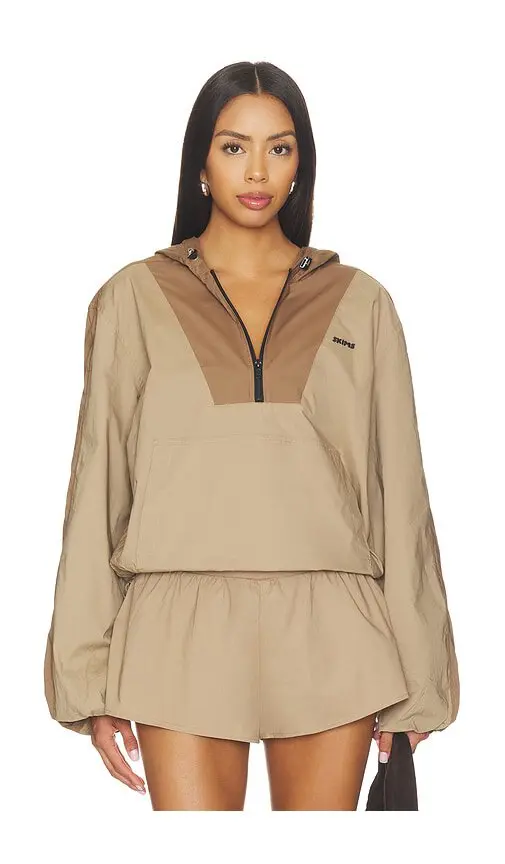 SKIMS Woven Cotton Half Zip Jacket In Brown - Desert