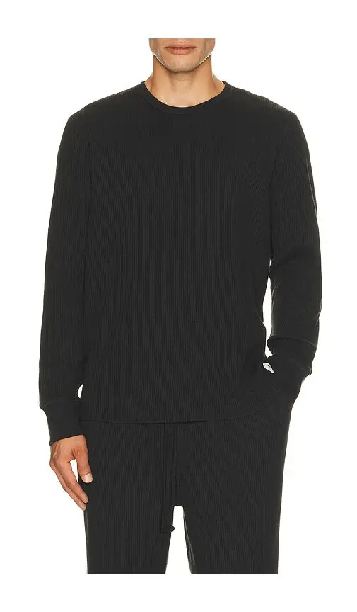 SKIMS Branded Classic Waffle Crewneck T-shirt In Black