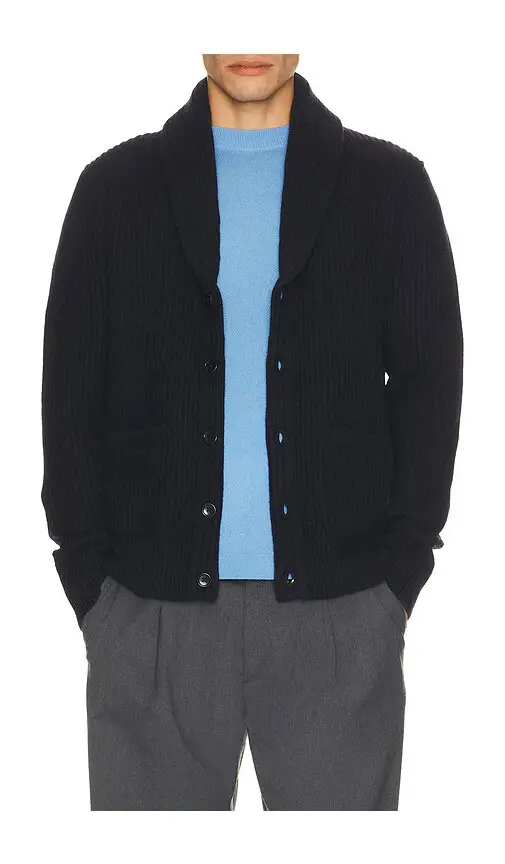Reigning Champ Merino Kenny Shawl Cardigan In Blue - Navy