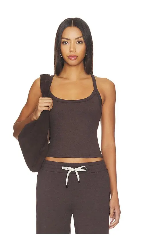 Vuori Halo Cross Back Tank Top In Grey - Java Heather