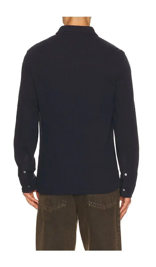 Polo Ralph Lauren Long Sleeve Textured Waflle Henly Polo In Blue